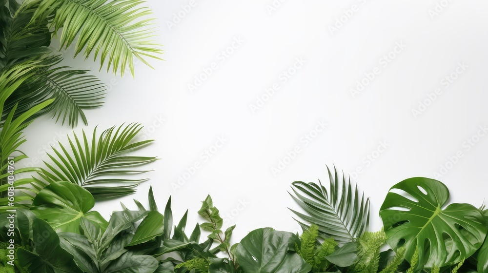 Background of tropical green leaves. Banner layout for a text field ...