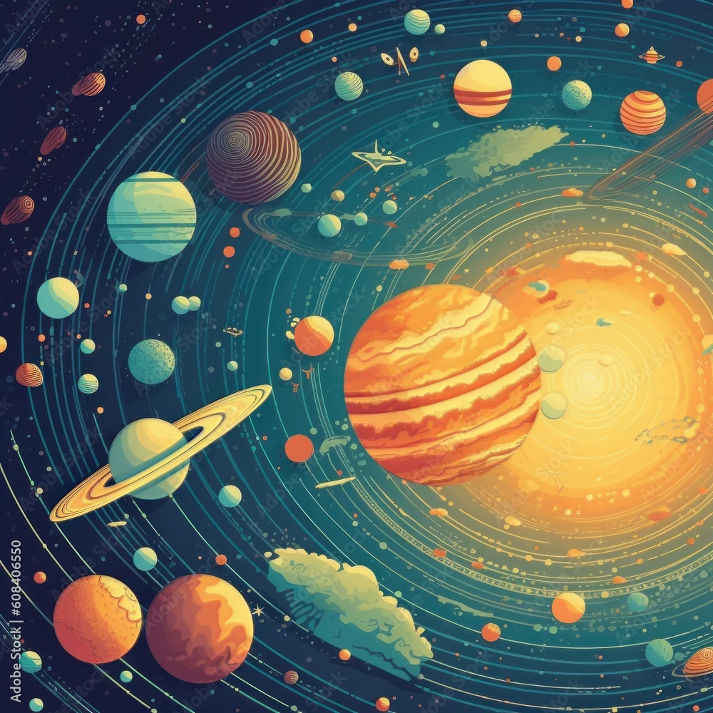 Imagine a mesmerizing vector-style illustration of the planets in our ...