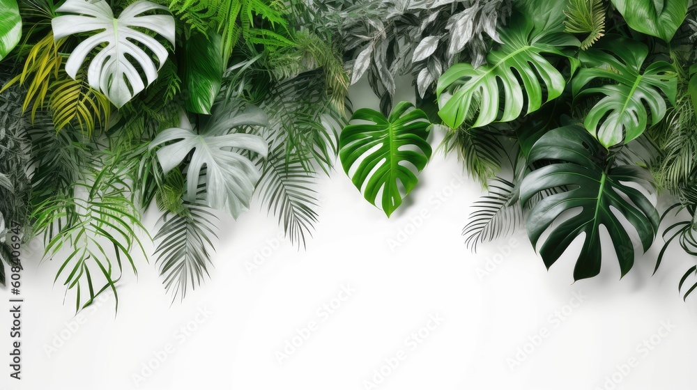 Background of tropical green leaves. Banner layout for a text field ...