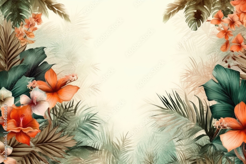 Background of tropical green leaves. Banner layout for a text field ...