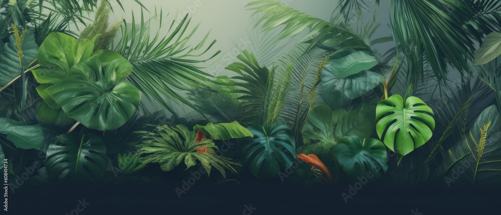 Background of tropical green leaves. Banner layout for a text field ...