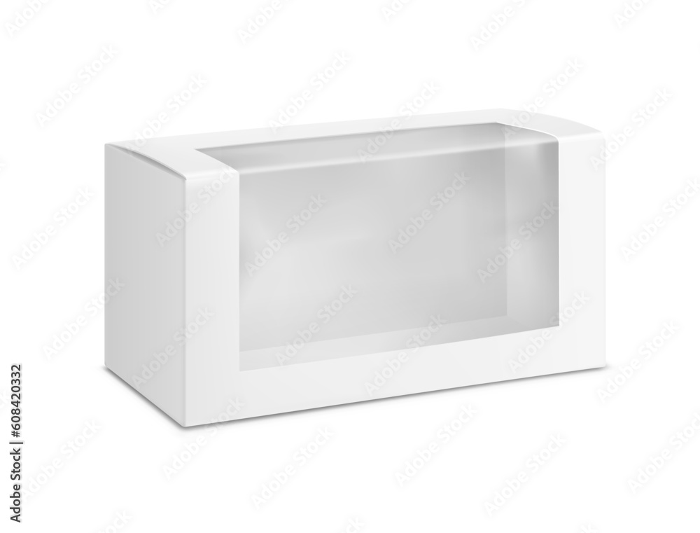 Rectangle box with clear window mockup. Vector illustration isolated on ...