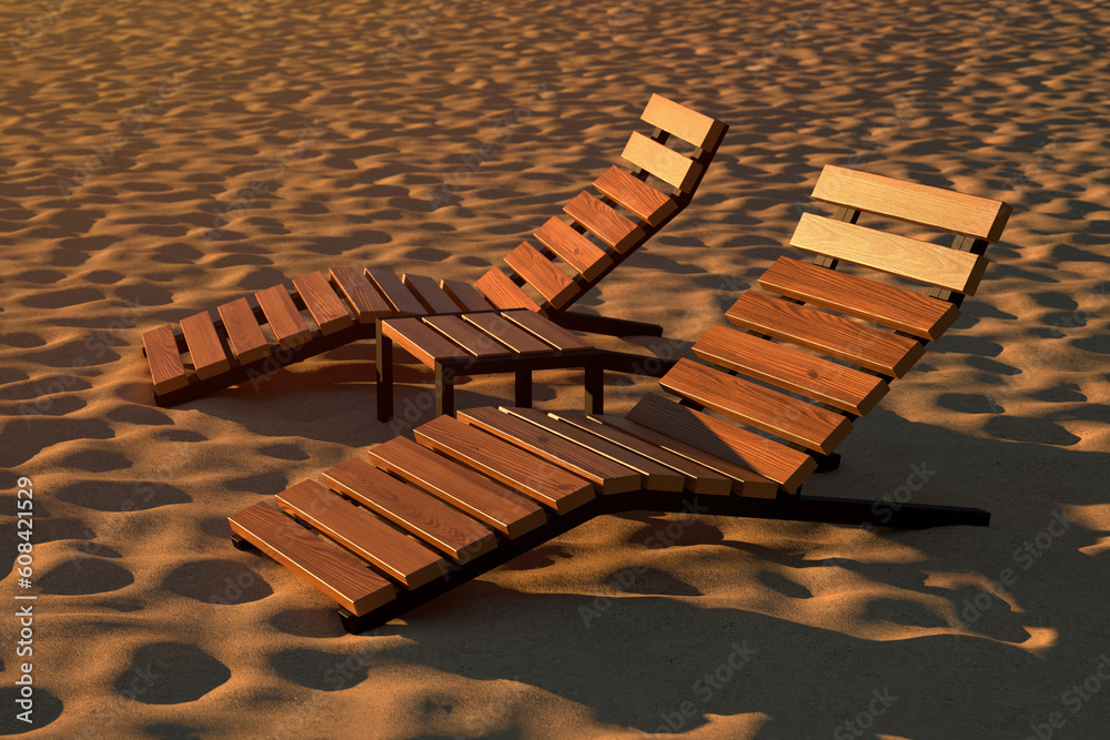 Modern deck chair made of wood and metal for sunbathing and relaxation ...
