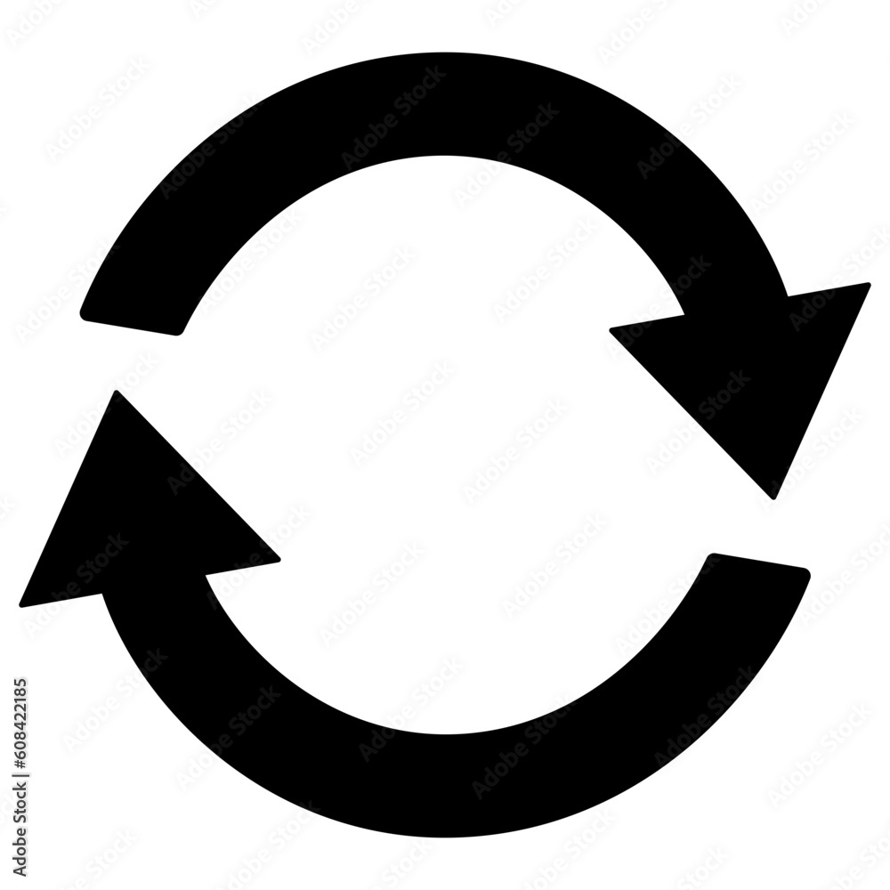 Black round repeat arrow icon, simple vector two go back return ...