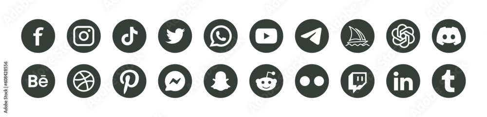 Popular social network symbols, social media logo icons collection ...