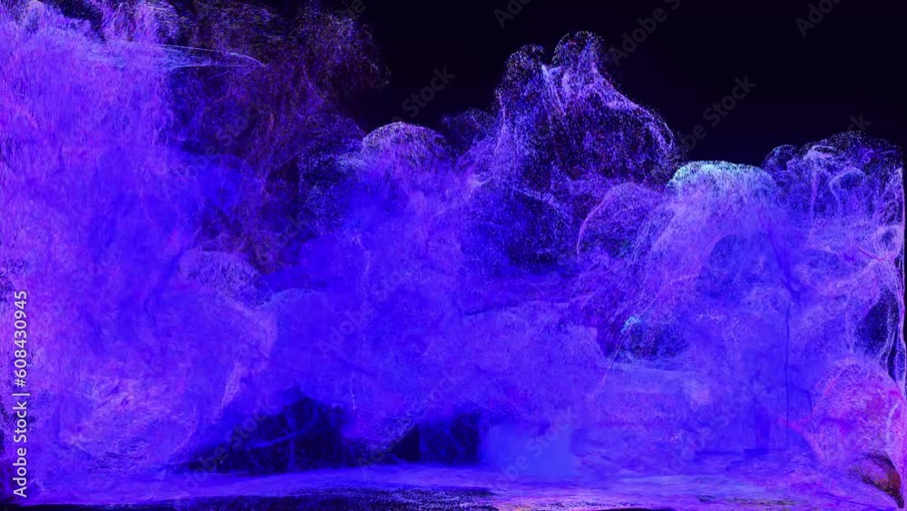 Glow particles spread in camera like Ink effect. Emitter ball emit ...