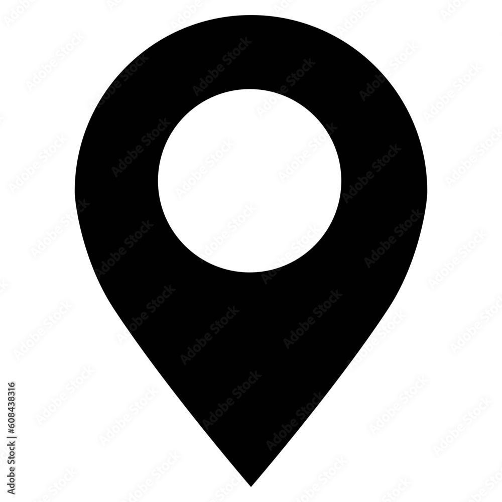 Black round location pin icon, simple location tracking tag flat design ...