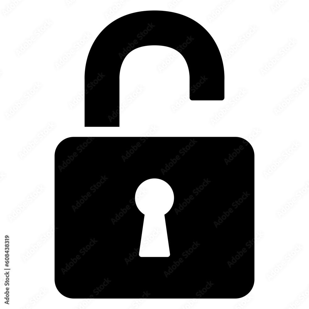 Black single unlock badge icon, simple safe unblocked chain keeper flat ...