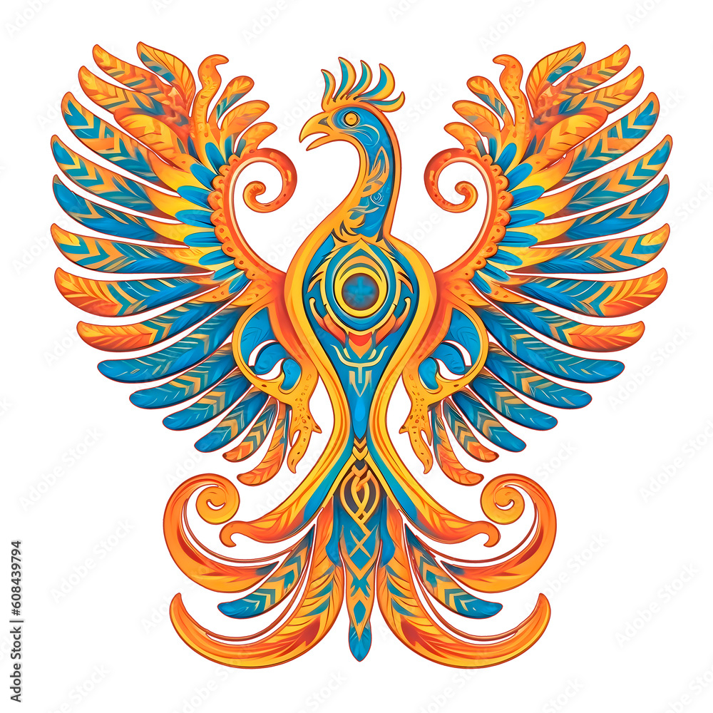 yellow-blue phoenix, bird in the colors of the flag of Ukraine ...