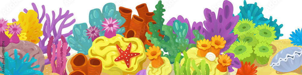 cartoon scene with coral reef garden isolated element frame border for ...