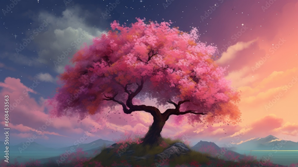 landscape with tree and moon background wallpaper sakura cherry tree ...
