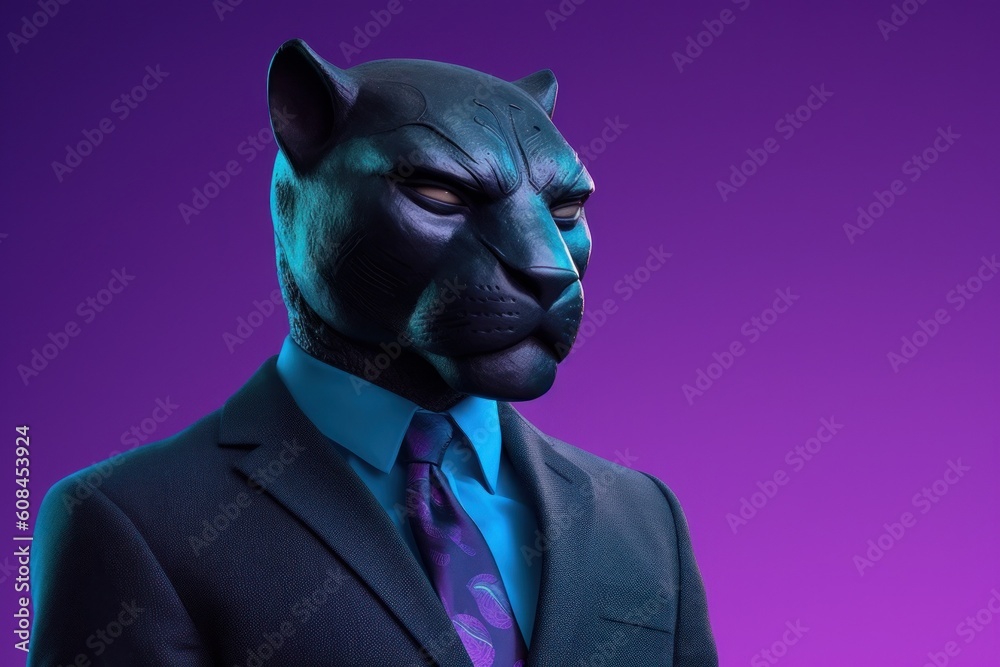 Anthropomorphic panther dressed in suit like a businessman. Mysterious ...