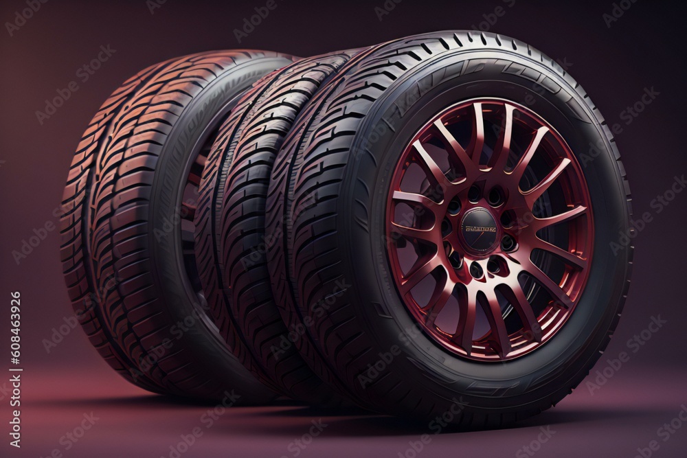 car wheels on a dark background with a red tint. ai generated Stock ...