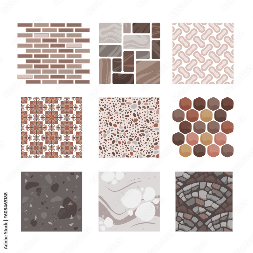 Pavement textures set, top view vector illustration. Cartoon isolated ...