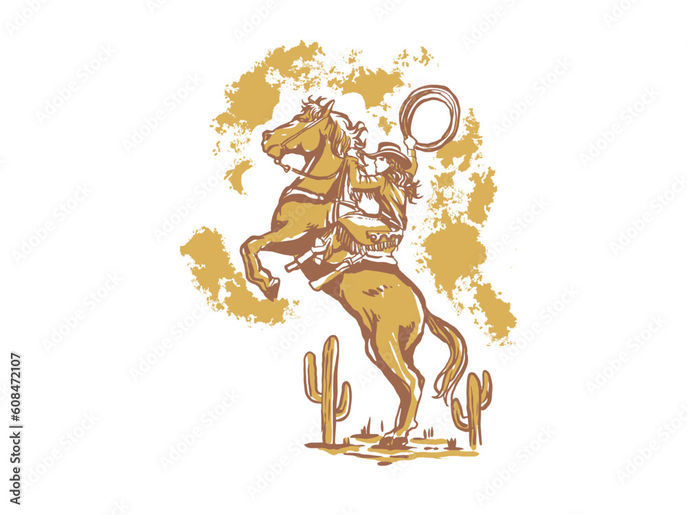 cowboy illustration wild west graphic rodeo design outlaw vintage bad ...