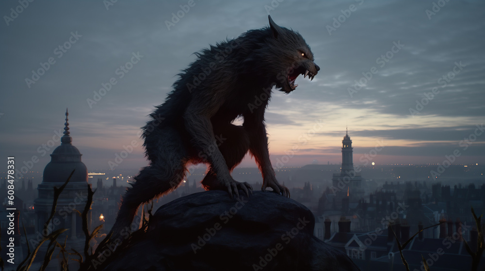 scary werewolf monster. vintage. classic monster. horror story. AI ...
