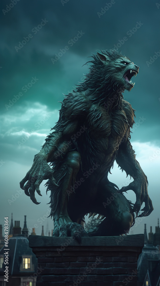 scary werewolf monster. vintage. classic monster. horror story. AI ...