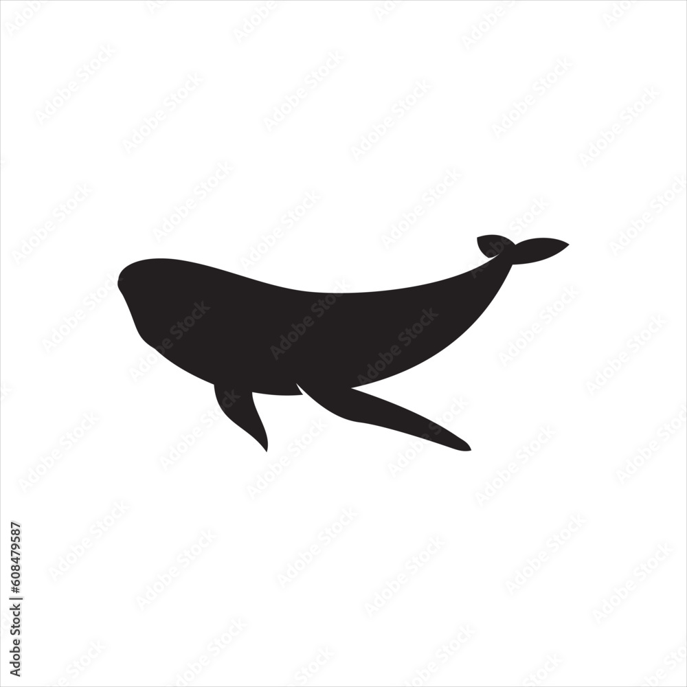 Vector isolated whale outline black colored silhouette shadow Stock ...