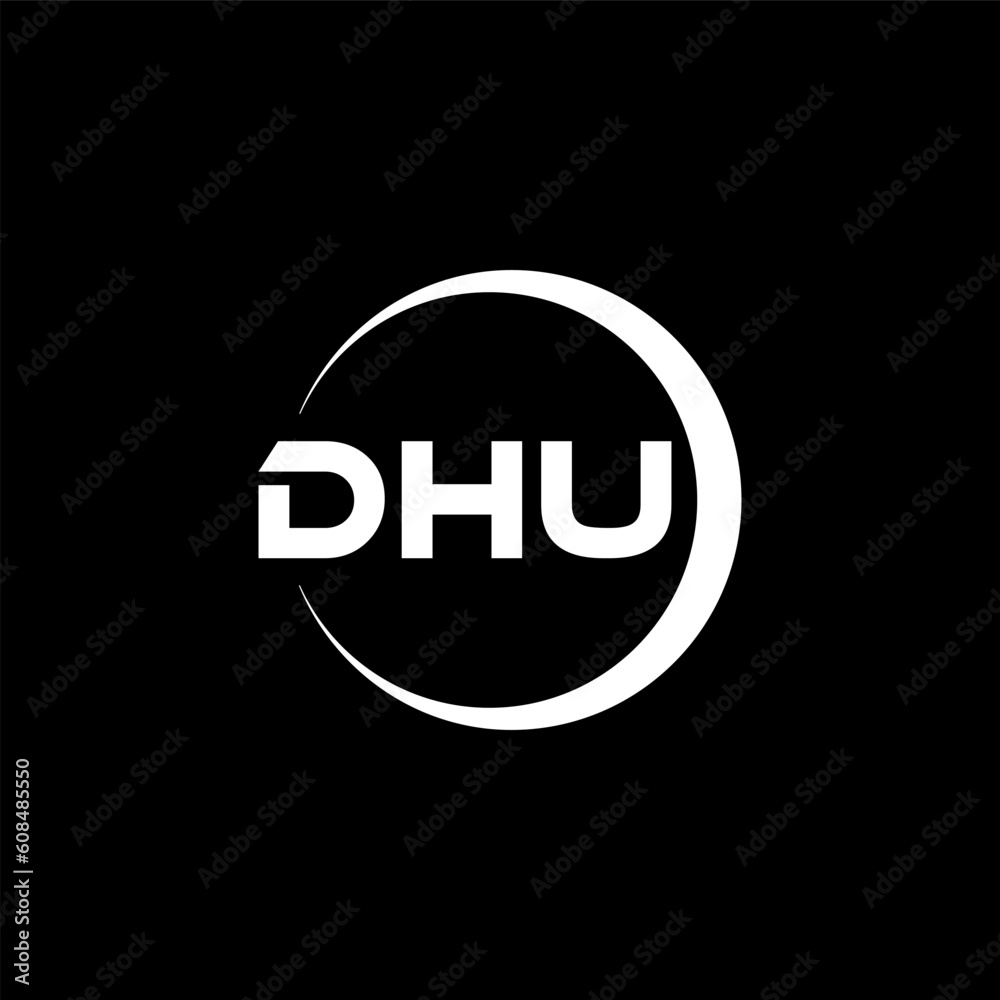 DHU letter logo design with black background in illustrator, cube logo ...