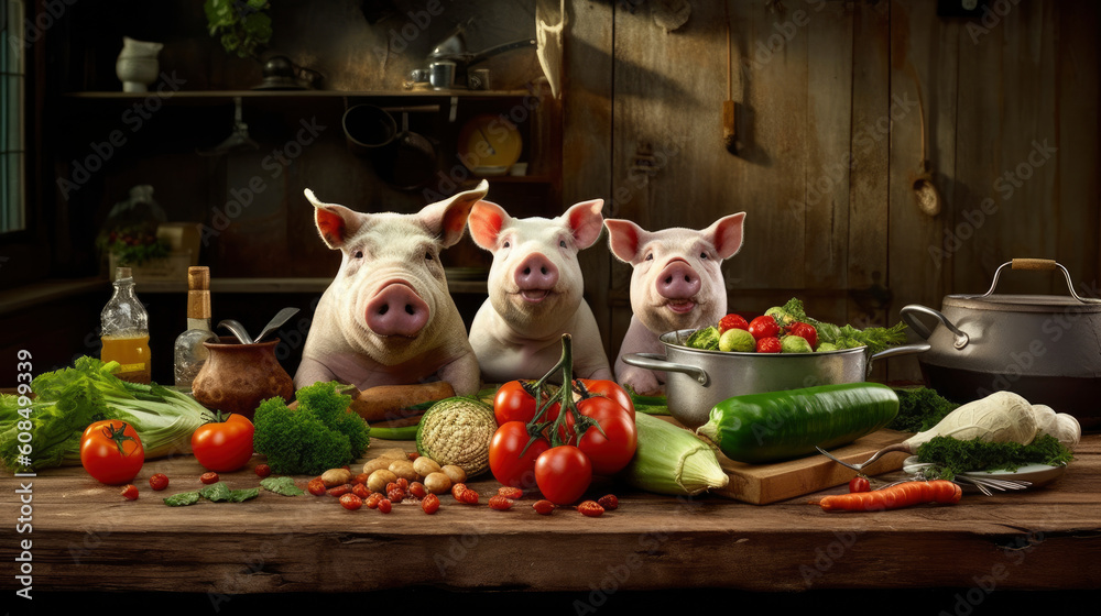 Three little pigs on a big table Stock Illustration | Adobe Stock
