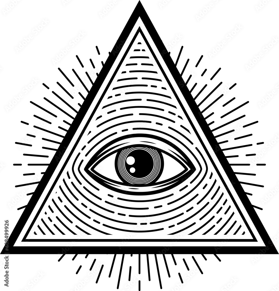 Sacred magical eye, occult providence symbol in pyramid. Vector magical ...