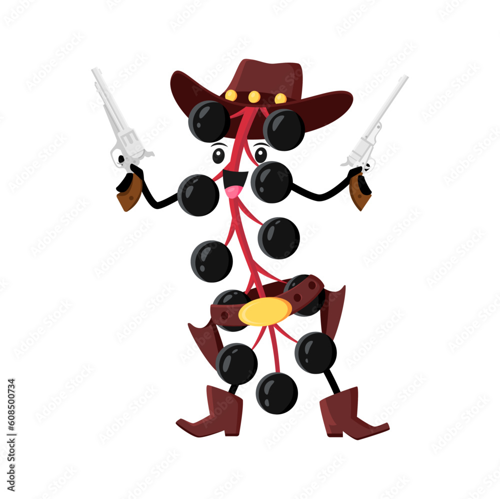 Cartoon bird cherry cowboy, sheriff, robber, bandit or ranger berry ...