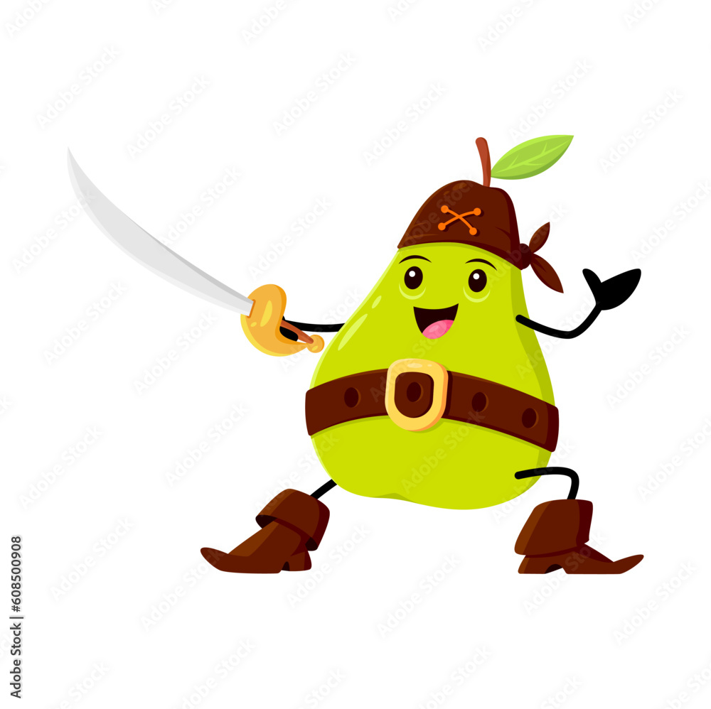 Cartoon green pear pirate and corsair character fight with cutlass ...