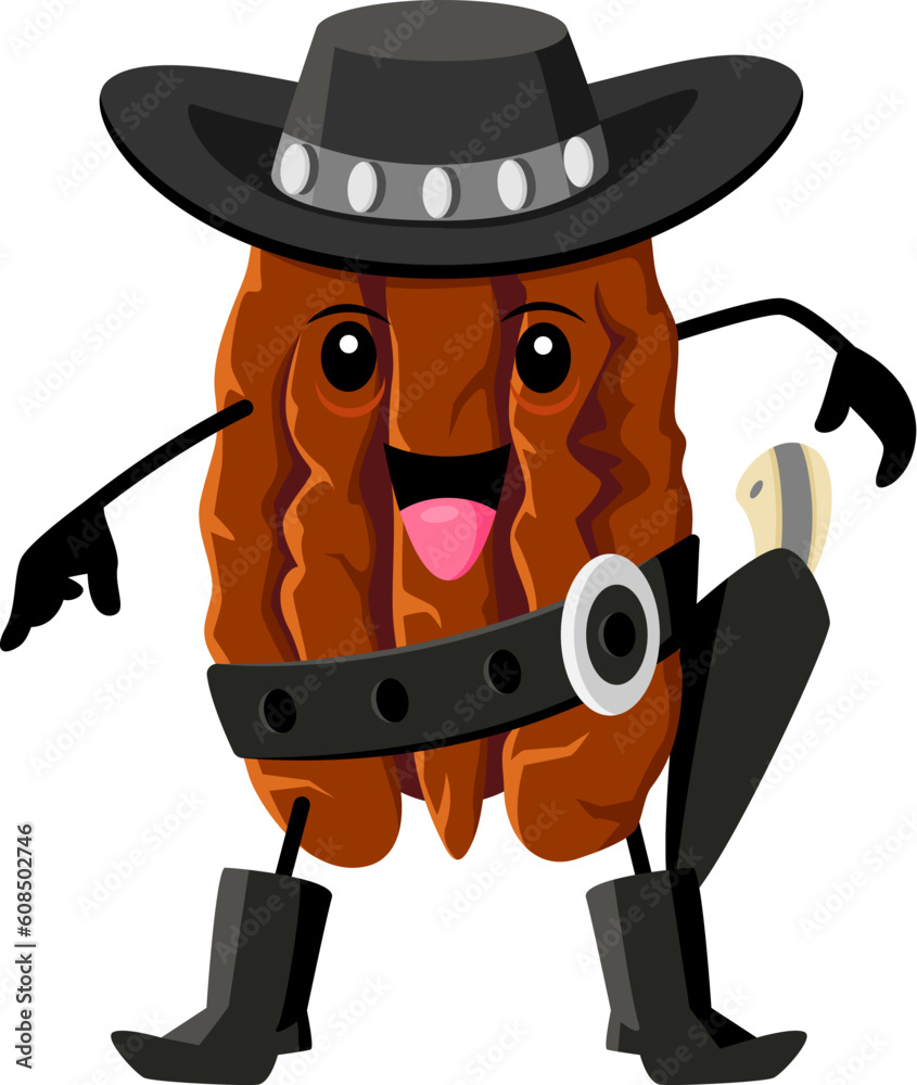 Cartoon pecan nut cowboy character. Vector wild west pekan kernel ...