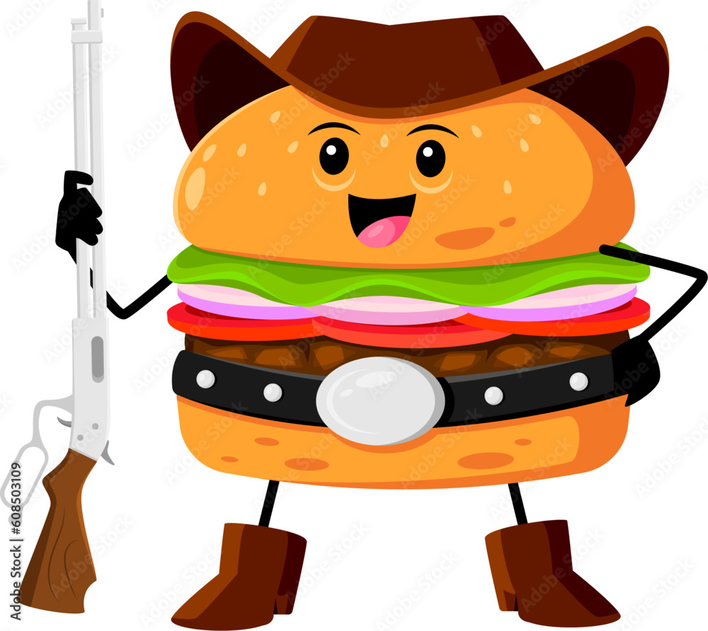 Grafika wektorowa Stock: Cartoon fast food hamburger sheriff character ... Grafika wektorowa Stock: Cartoon fast food hamburger sheriff character ...