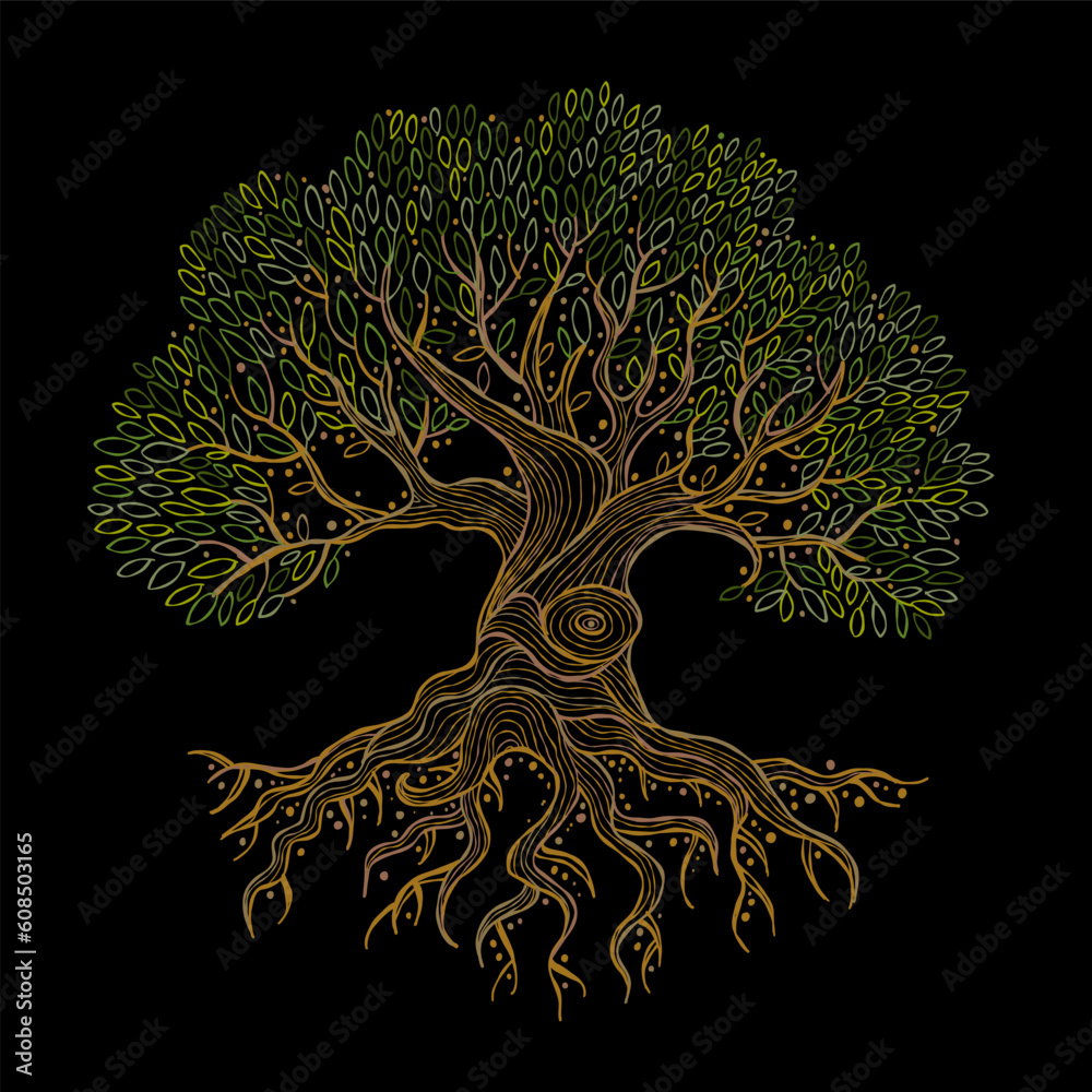 Old big family tree with roots isolated on black. Concept Art for your ...