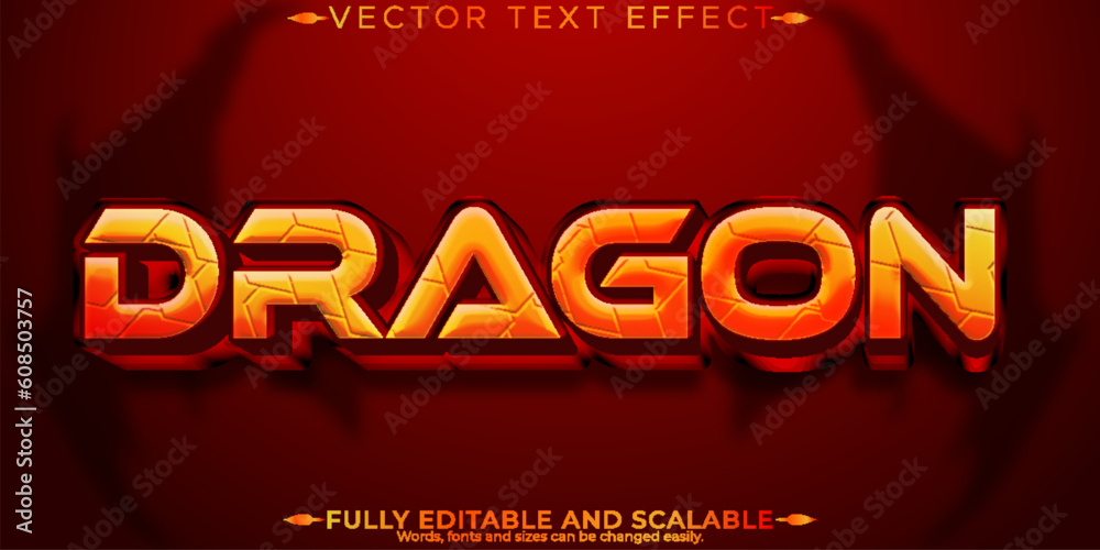 Dragon text effect, editable fire and gamer font style Stock Vector ...