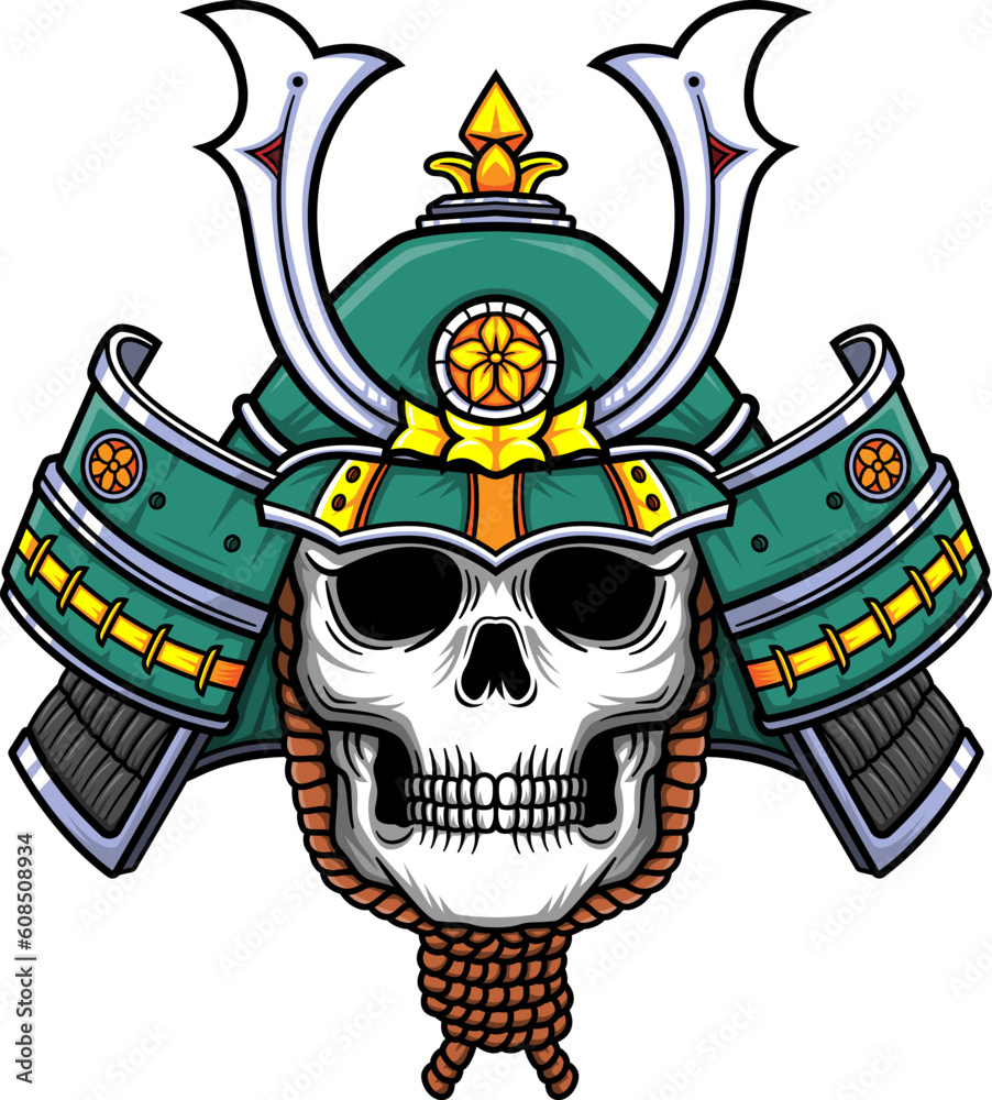 Green Skull Samurai warrior mask. Traditional armor of japanese warrior ...