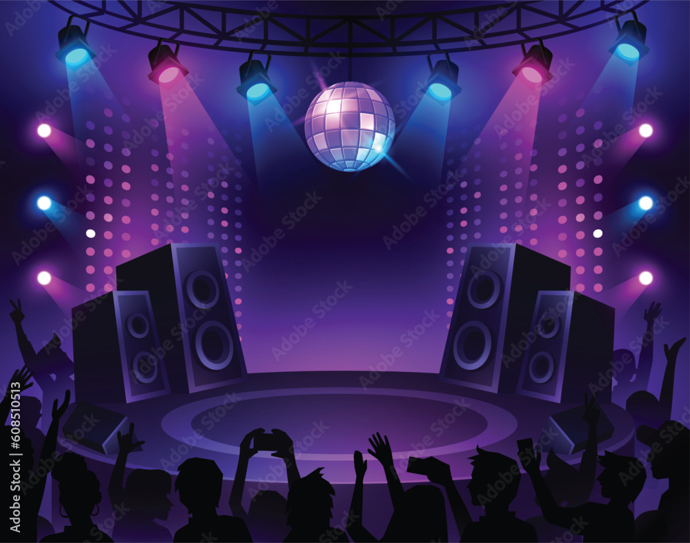 Music stage background. Show performance begin with lighting and ...