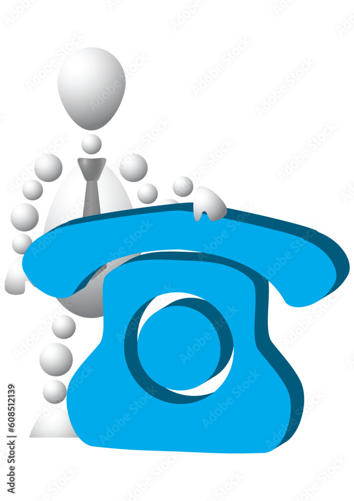 Man with blue phone symbol. Abstract 3d-human series from balls ...