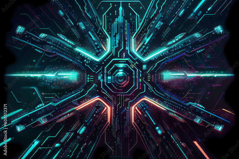 Sci-Fi Detailed Star Shaped Electronic Digital Circuit Board Trace ...