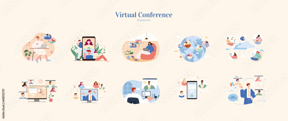 Virtual conference element set Stock Vector | Adobe Stock