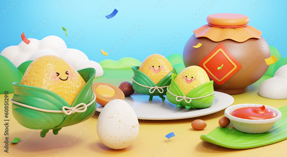 Cute cartoon characters on Duan Wu Stock Illustration | Adobe Stock