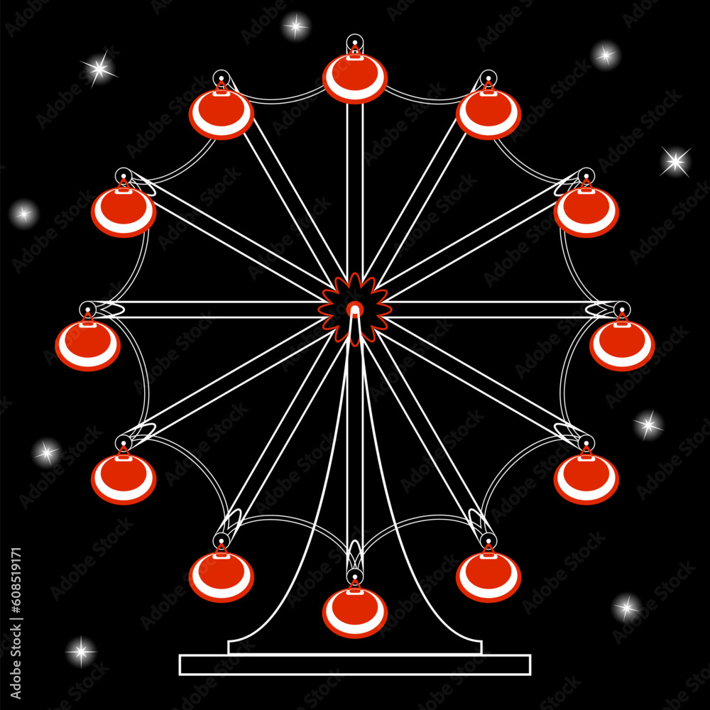 observation wheel and stars against black background, abstract vector ...