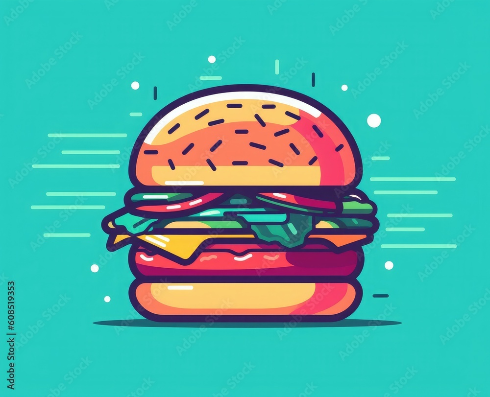 a hamburger design with an icon, in the style of animated gifs ...