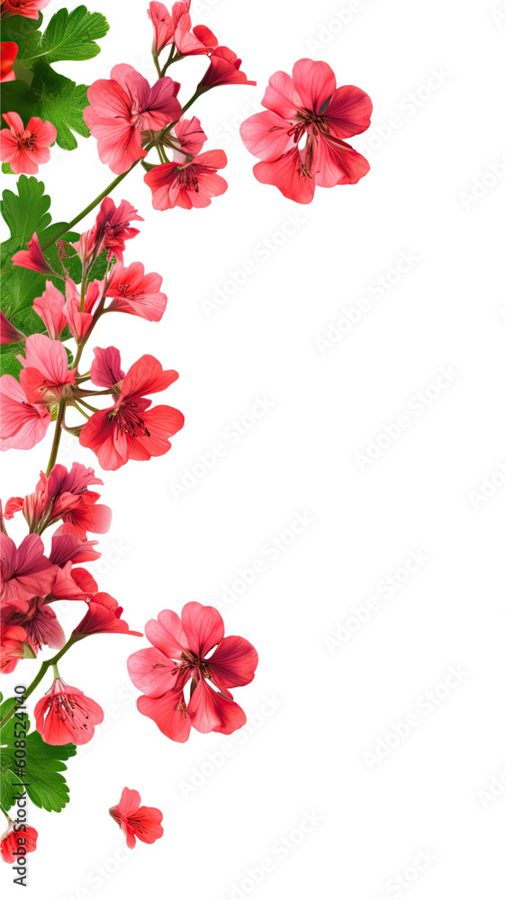 vibrant geranium blooms as a frame border, isolated with negative space ...
