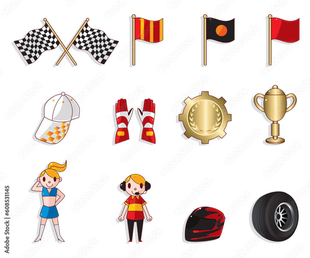 cartoon f1 car racing icon set Stock Vector | Adobe Stock