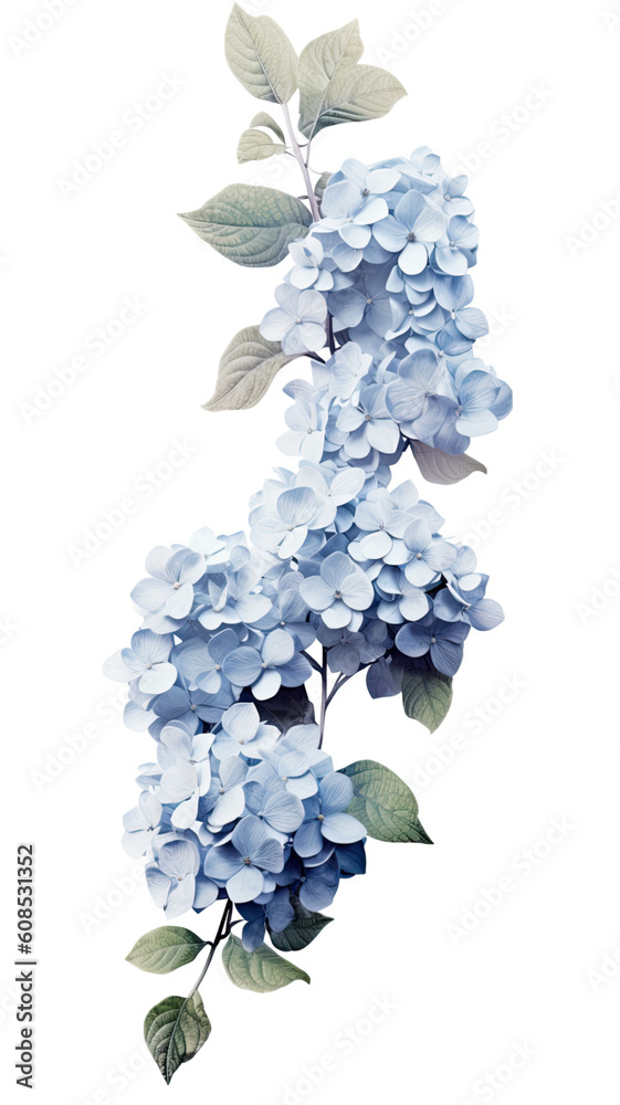 cascading hydrangea blooms as a frame border, isolated with negative ...