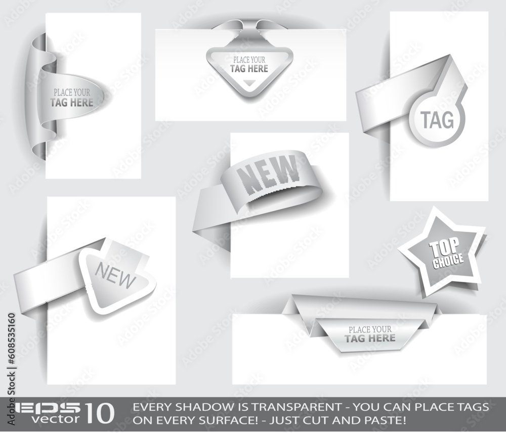 Paper Tag Collection with delicate transparent shadows. Different ...