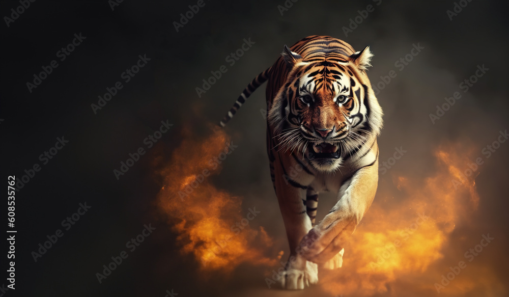 Raw Power Unleashed Majestic Tiger in a Dynamic Jumping Pose. created ...