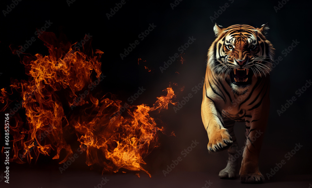 Raw Power Unleashed Majestic Tiger in a Dynamic Jumping Pose. created ...