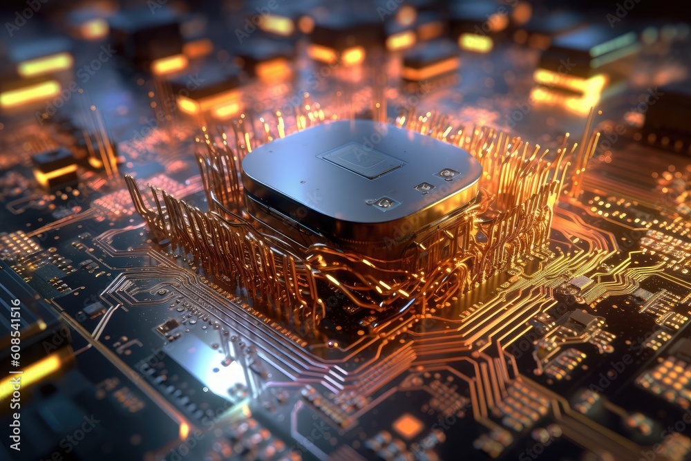 Innovative Microcircuit With Multiple Indicators All Over The Surface Wires Motherboards