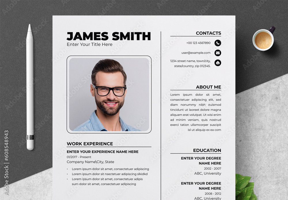 Modern Resume Black Color Design Template Stock Template | Adobe Stock