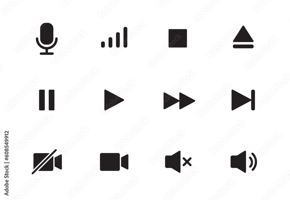 Audio, video, music player button icon. Sound control, play, pause ...