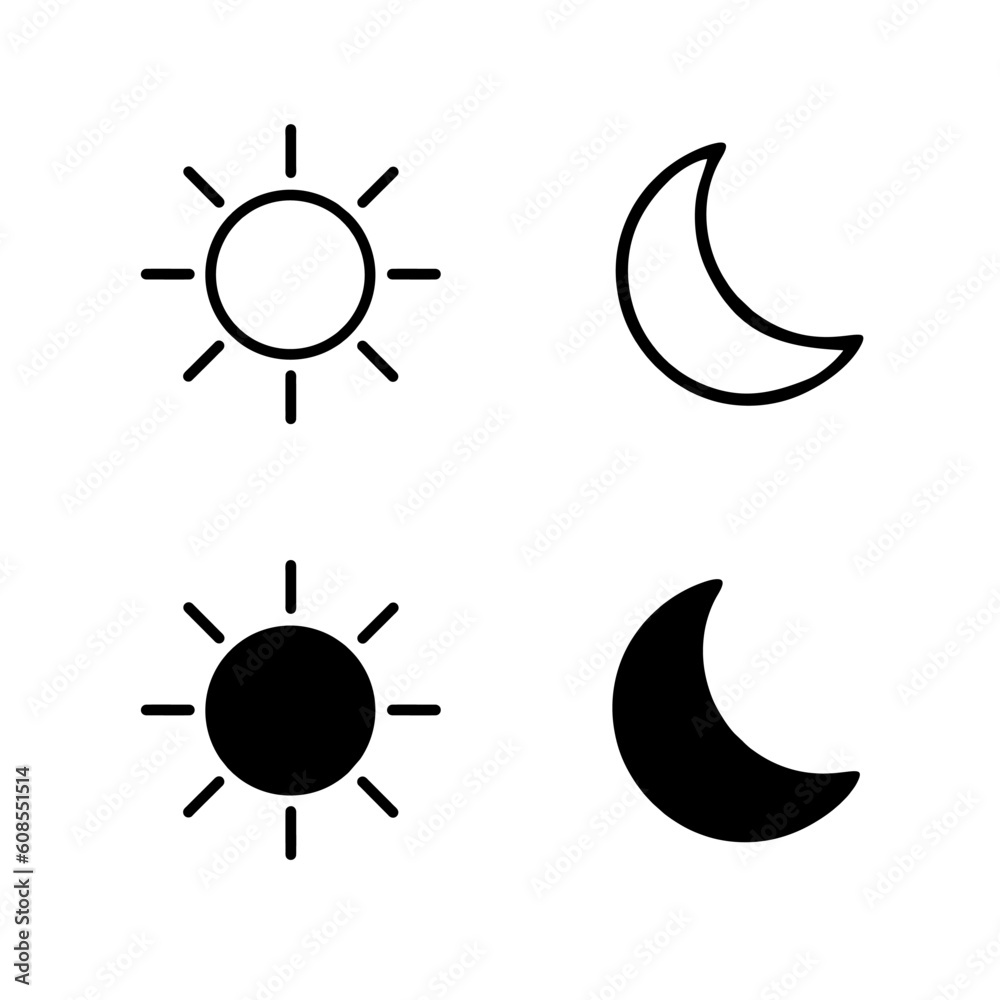 sun and moon icon line style isolated on transparent background. Light ...