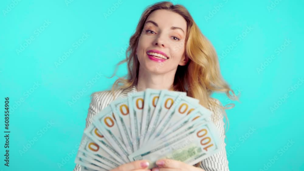 Dollars, money cash and winning prize woman celebration financial ...